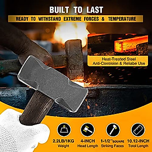 Blacksmith 2.2LB Handmade Square Forge Hammer for Farrier, Knife Maker, Blacksmith Forging Tool
