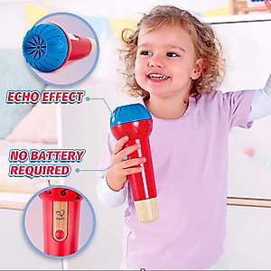 Hape Mighty Echo Microphone | Battery-Free Voice Amplifying Microphone Toy for Kids 1 Year & Up, Red, Model Number: E0337