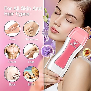 Vuteehy Roll on Wax Kit, Wax Roller Kit for Larger Areas of the Body Hair Removal, with 2 Soft Wax Cartridge and 50 Wax Strips and 1 Post Wax Oil, Home Wax Roller Waxing Kit for Women and Men