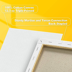 Stretched Canvases for Painting 5 Pack 16x20 Inch, 100% Cotton 12.3 oz Triple Primed Painting Canvas, 3/4" Profile Acid-Free Large Paint Canvas Blank Canvas for Acrylic Pouring Oil Watercolor Painting