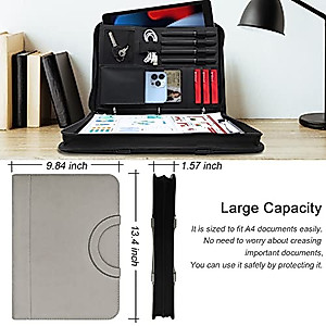 Portfolio Binder Organizer with Handle, 13.4 * 10 * 1.6 Inch Zippered Padfolio, Writing Pad Notepad Legal Size Detachable Business Folder Resume Interview Gift for Men Women (Gray)