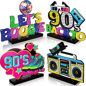 90s Party Decorations 4Pcs 90s Table Centerpieces Retro 1990s Hip Hop Party Table Favors 90's Table Toppers Centerpieces for 90s Theme Party Supplies