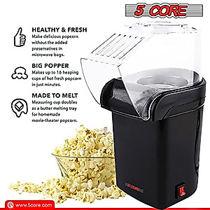 5 Core Hot Air Popcorn Popper 1200W Electric Popcorn Machine Kernel Corn Maker, Bpa Free, 16 Cups, 95% Popping Rate, 3 Minutes Fast, No Oil Healthy Snack for Kids Adults, Home, Party & Gift POP B