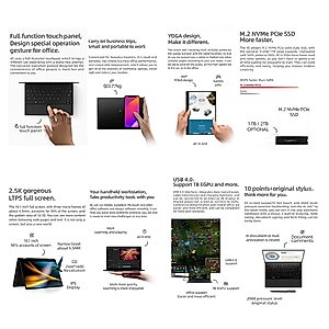 One-Netbook4S 2-in-1 Laptop, 10.1-Inch Full-Touchscreen, Intel Core i3-1210U I3-1210U Processor, Business Tablet PC, Mini Handheld Gaming Laptop, Windows 11 (16+1TB/EU-Plug)