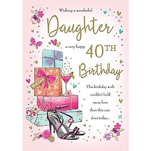 Piccadilly Greetings Traditional Milestone Age Birthday Card Age 40 Daughter - 10 x 7 inches -