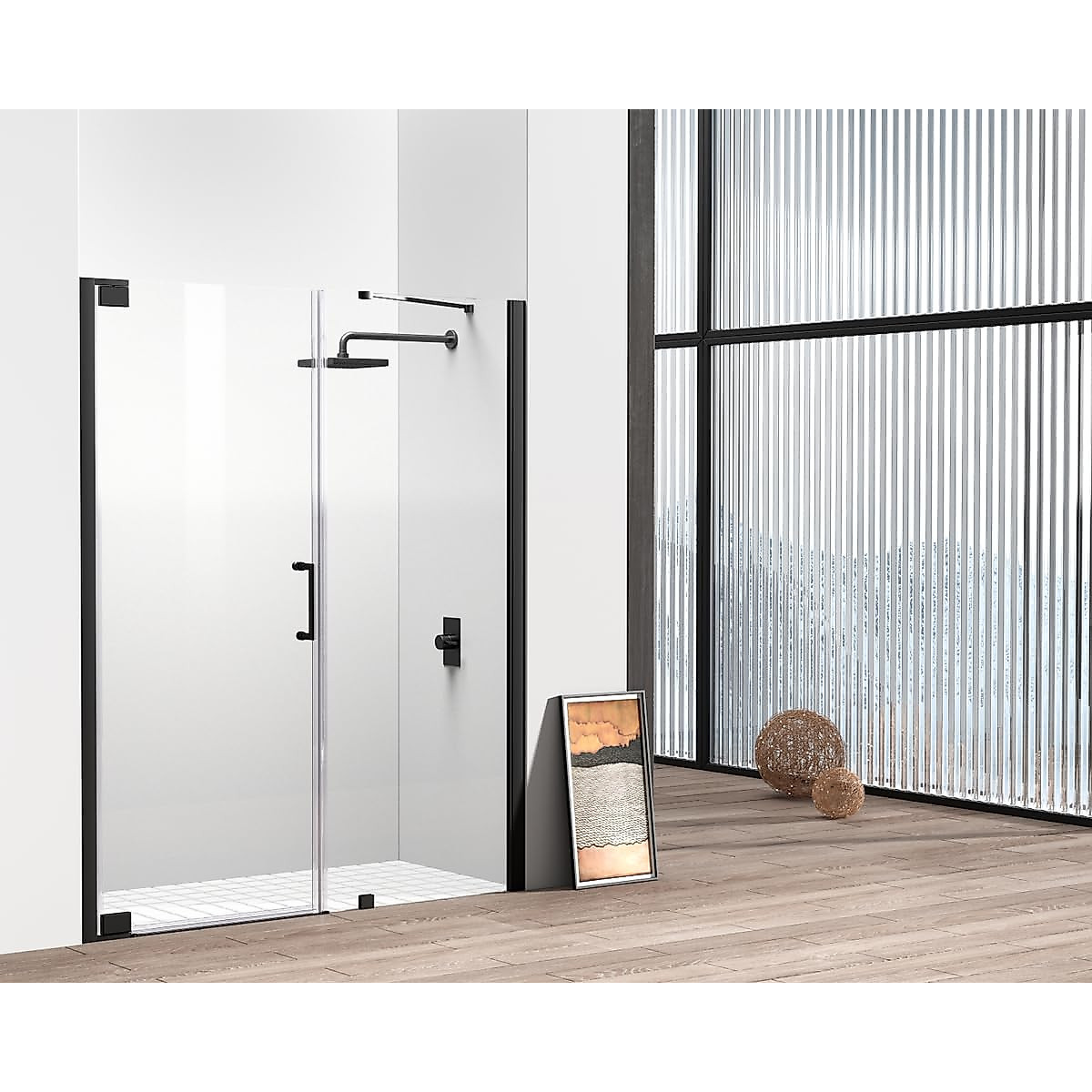 Elegant Kitchen and Bath SD404-6072MBK Semi-Frameless hinged Shower Door 60 x 72 Matte Black