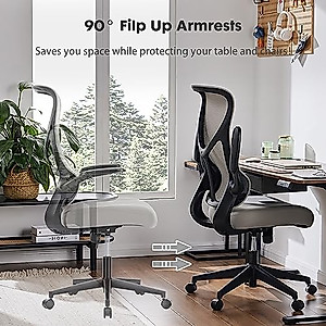 SMUG Ergonomic Office High Back Computer, Mesh Home Desk Lumbar Support, Tilt and Lock, Comfy Rolling Executive Swivel Task Chair with 3D Adjustable Headrest and Armrests, Grey