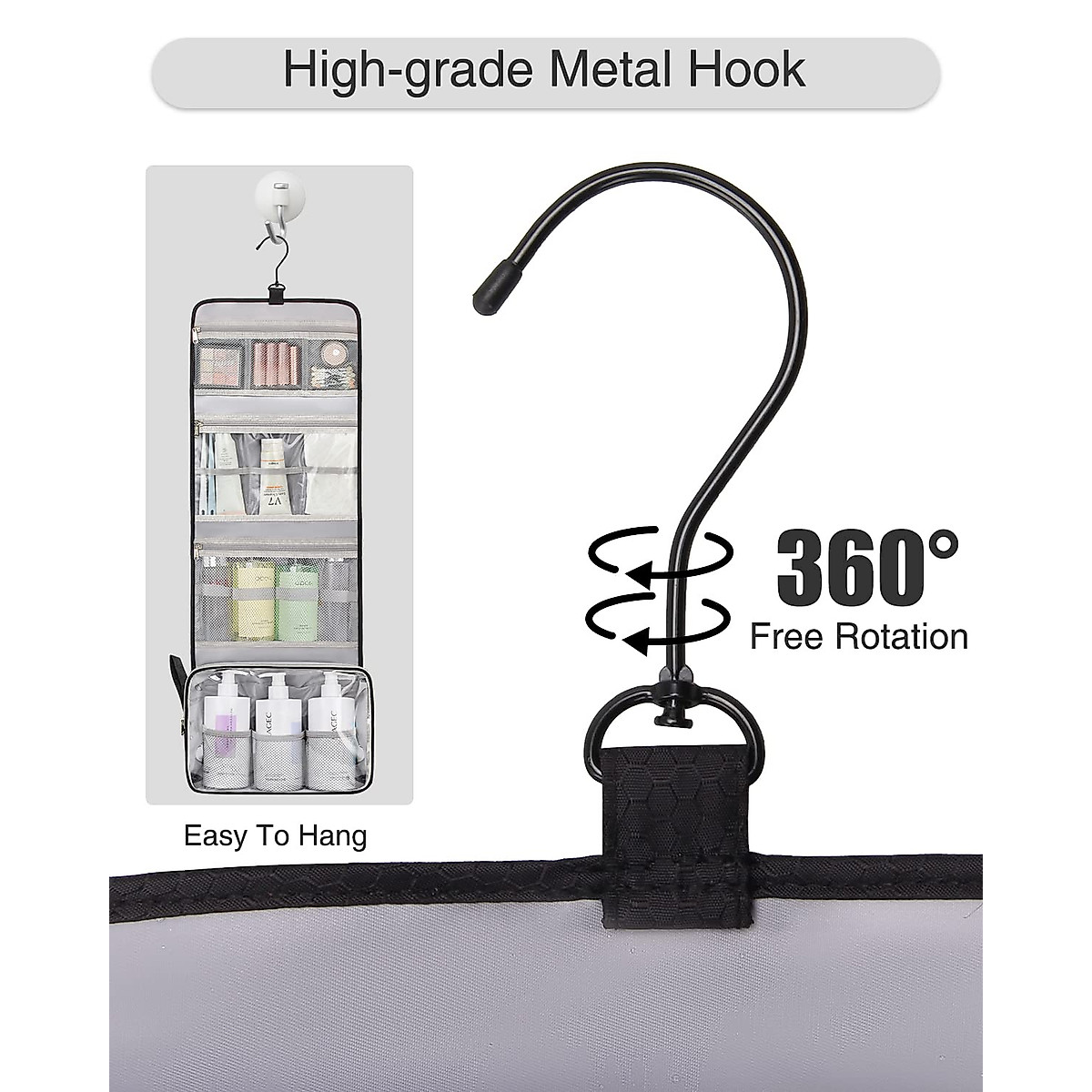 Relavel Travel Toiletry Bag for Men, Hanging Toiletry Bag for Women Makeup Cosmetic Storage Organizer Large Capacity Travel Kit Shaving Bag for Full Sized Container Black