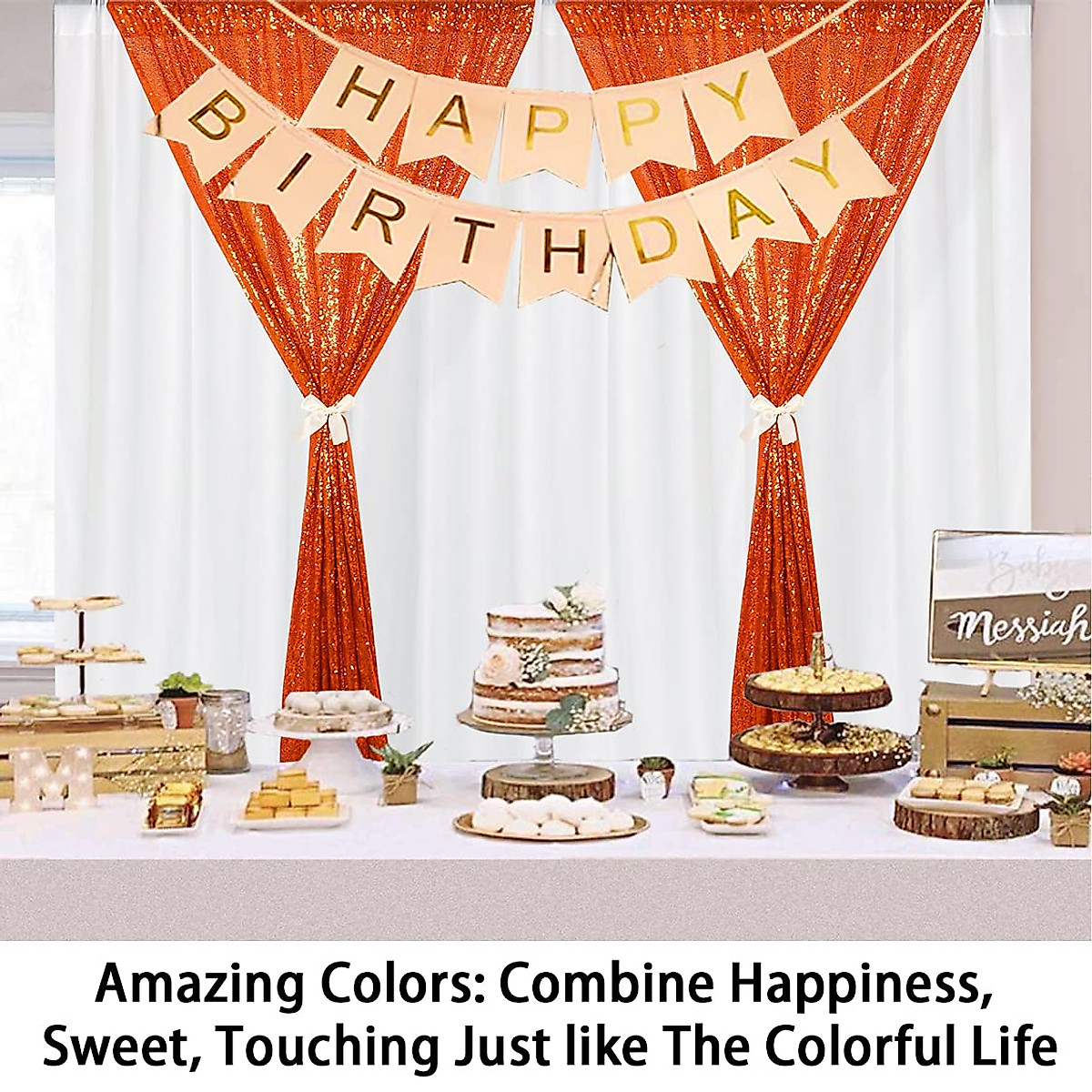 ShinyBeauty Sequin Curtains 2 Panels 4x10ft Orange Sequin Backdrop Curtains Sparkly Curtain Selfie Wall for Parties Wedding Decoration