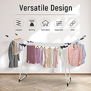 YUBELLES Clothes Drying Rack, Gullwing Laundry Rack, Collapsible, Space-Saving Laundry Rack, with Sock Clips, for Clothes, Towels, Linens, Indoor/Outdoor