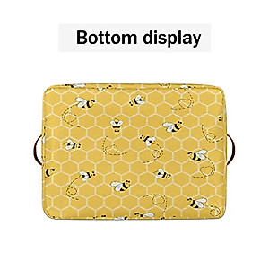 Yellow Bee Basket Cube Storage Bins Honeycomb Shelves Bee Decor for Bedroom Toys Stuffed Animal Waterproof Laundry Box Bin Basket with Handle for Home Closet Shelf Office Bedroom Gift-1PCS