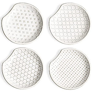 LE TAUCI Spoon Rest for Stove Top, Spoon Holder for Kitchen Counter, Embossment Housewarming Gift, Farmhouse Decor, Ceramic Accessories Utensil Rest - 4.8 inch, Set of 4, White