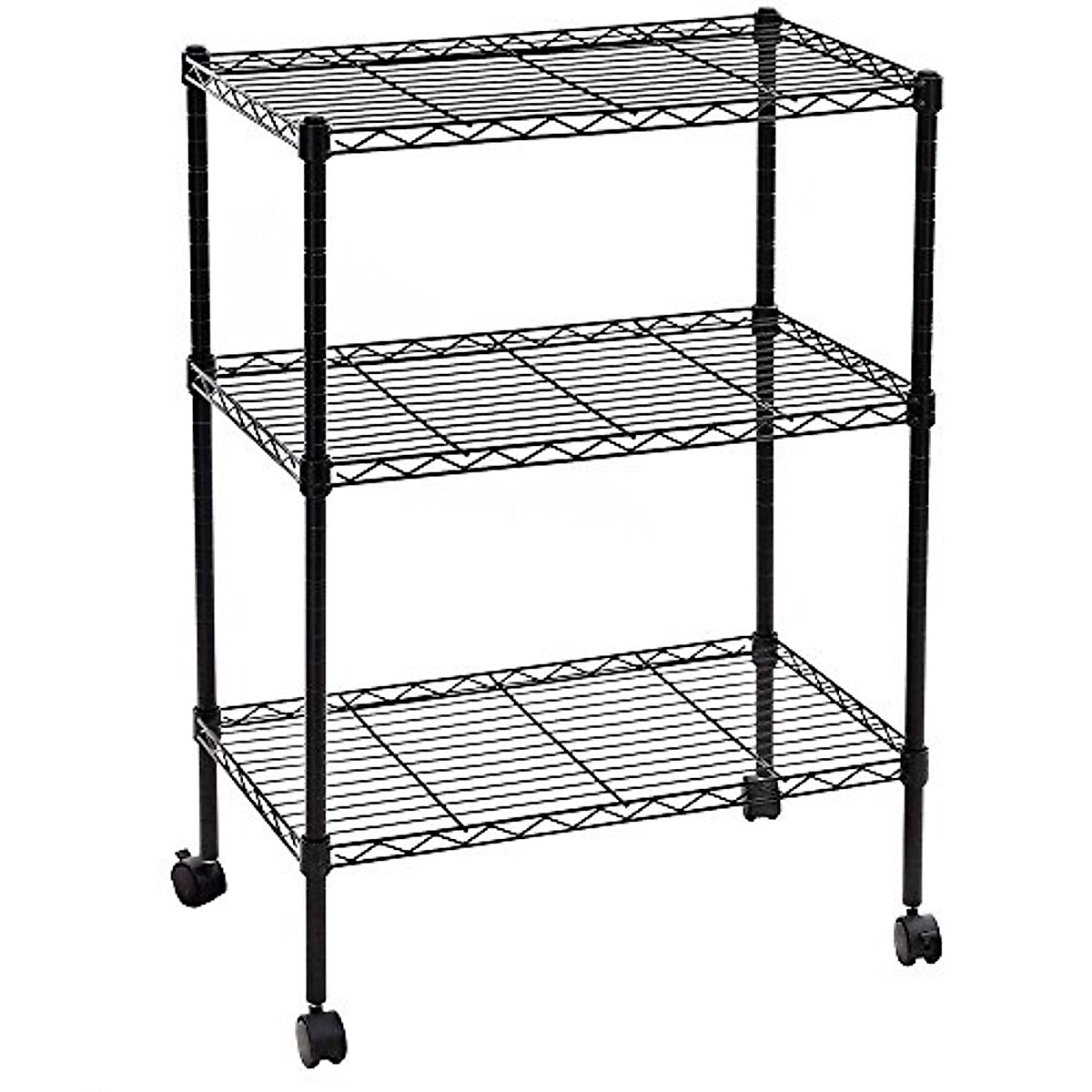 Laduzile 3-Layer Plastic Coated Iron Shelf with 1.5" Plastic Wheels 350 * 600 * 850 Black