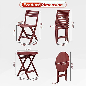 TAO ONE 3 Piece Patio Bistro Sets, Foldable Patio Set, Bistro Table and Chairs, 2 Plastics Folding Chairs and Round Table for Outdoor Balcony, Porch, Lawn, Garden, Patio, Red