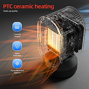 Portable Space Heater, Oscillating Desk Heater for Indoor Use，Electric PTC Ceramic Heaters with Tip-Over, Overheating Protection for Office, Bedroom, Home