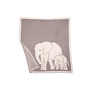 Barefoot Dreams CozyChic Follow Me Blanket, Elephant Receiving Blanket, Ultra Soft, Newborn Fuzzy Blanket Toddler Infant Unisex Throw-30”x32”, Dove Gray-Cream