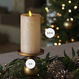 Luminara Realistic Artificial Flame Frosted Champagne Metallic Glitter Candle (3 x 6.5-inch) Moving Flame LED Battery Operated Lights - Unscented - Remote Sold Separately