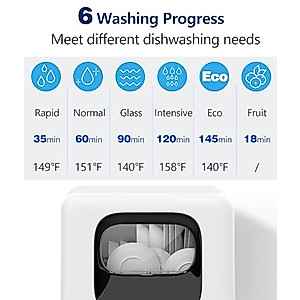 Joy Pebble Countertop Dishwasher, 28 Pieces Dishes/Cycle, 6 Washing Programs&Hot Drying, Dish Washer with 360°Dual Spray, with Child Lock&Delayed Start, Portable Dishwasher for Apartment/RV/Dorm