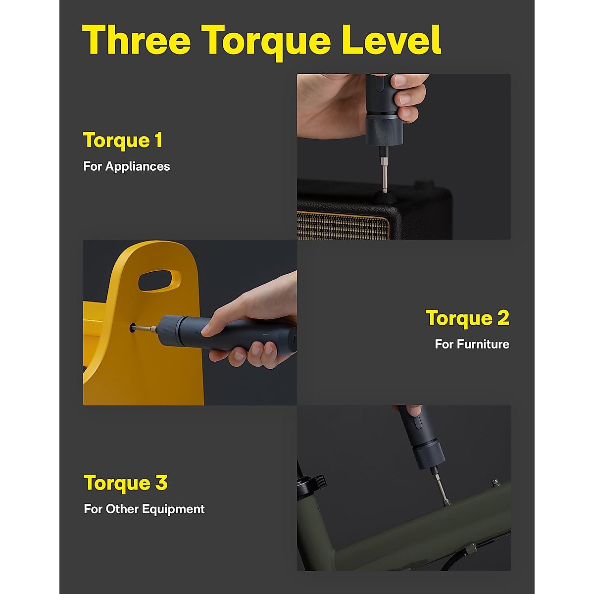 HOTO Electric Screwdriver Rechargeable,25+20 Extra Bits Enhanced Set,3.6V Cordless Screwdriver Set,3 Torque Settings,1500mAh Battery,LED Light for Furniture/Electric Appliances,No Charging Cable