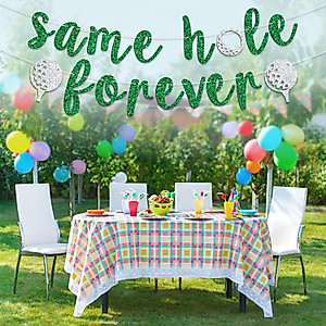 Same Hole Forever Banner, Funny Bachelorette Party Hanging Sign, Golf Theme Bachelor Bridal Shower Engagement Wedding Party Sign Decoration Supplies, Green Glitter