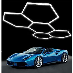 Wanzvisk Hexagon Led Lights,5 Hex Grid for Garage，25 Pack Aluminum 144W 17280LM Super Bright Hexagon Garage Ceiling Light for Gym Shop Basement Car Detailing Hexcal Studio Lighting