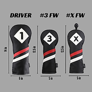 Majek Retro Golf Headcovers Black Red and White Vintage Leather Style 1 3 X Driver Fairway Woods Head Cover Classic Look