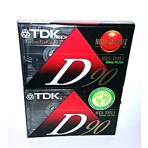 TDK Normal Bias D90 High Output Precision Rigid Construction Mechanism IEC I / Type I Normal Position - 2 Pack of Slimline EcoCase Audio Cassette Tapes