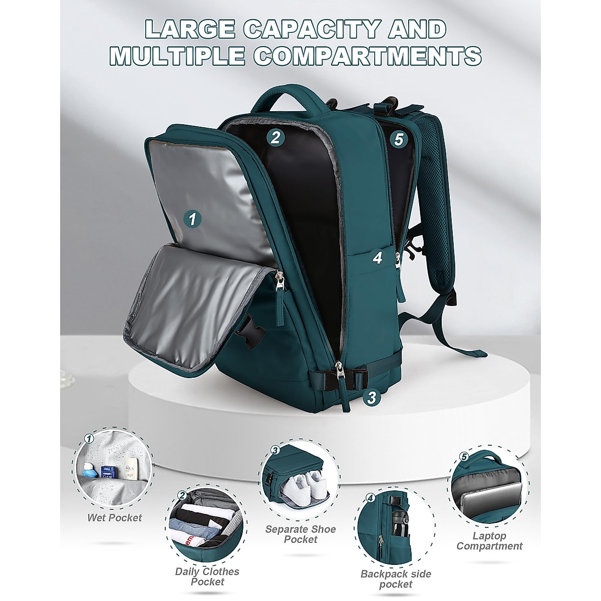 wepadre Women's Laptop Backpack, A-peacock Blue, 15.6in