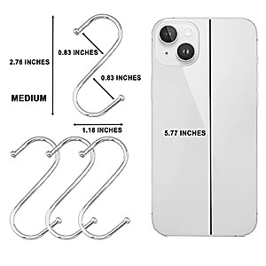 yeavs 40 Pack S Hooks, Round Heavy Duty Stainless Steel Hanging S Shaped Hooks for Home Kitchen Office Bathroom Closet, Silver (40, Medium)