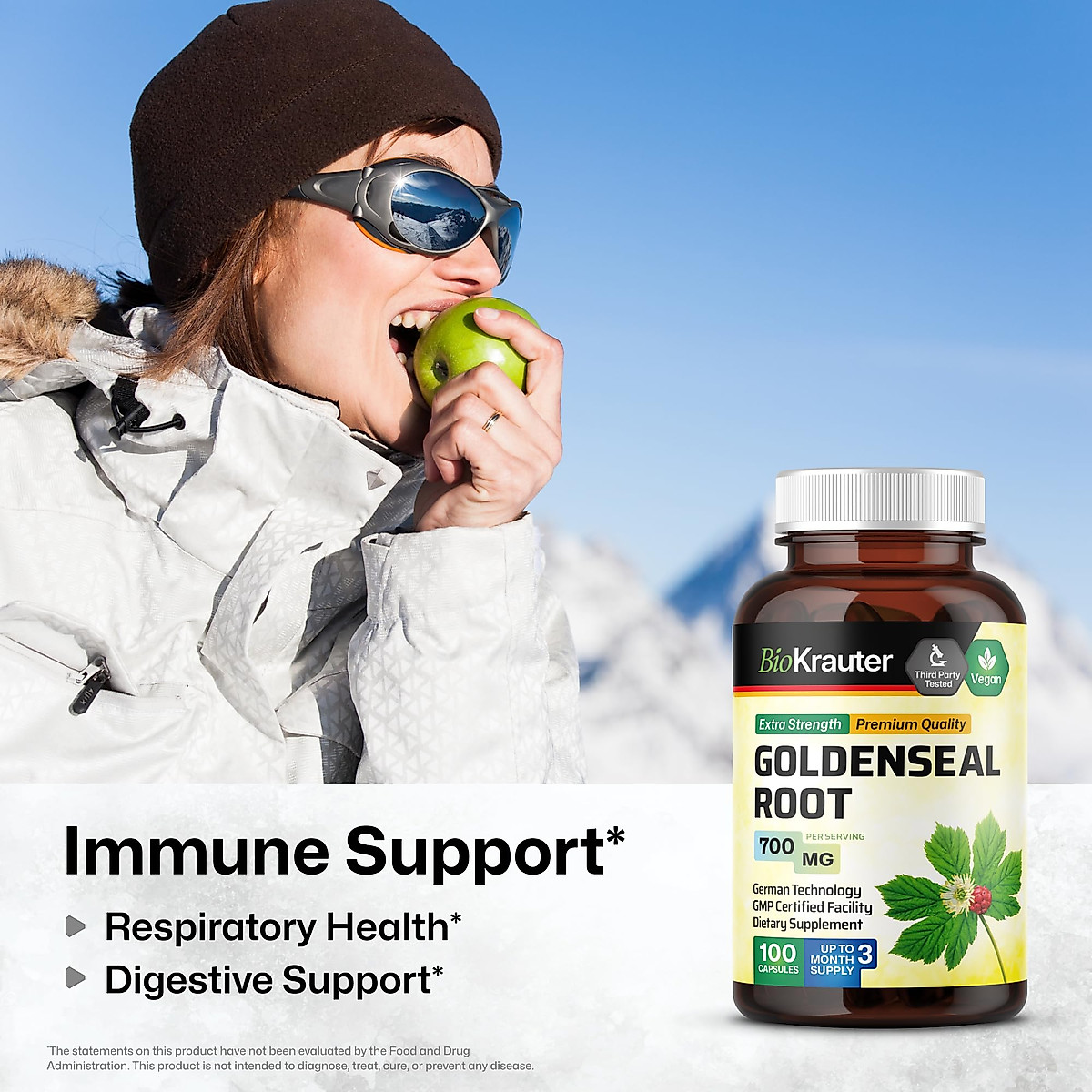 BIO KRAUTER Goldenseal Root Supplement - Goldenseal Capsules 700 mg - Traditional Herbal Supplement - 100 Vegan Capsules