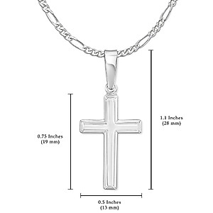 Silver Shoppe Jewelry Solid Sterling Silver Cross Necklace with 2mm Italian Figaro Chain For Women - 18