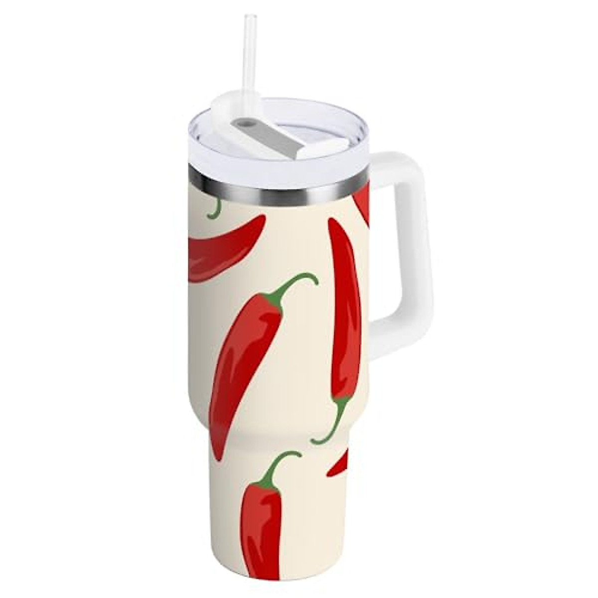 DIGTIA Stainless Steel Insulated Tumbler w/Handle & Straw, Red Peppers Double Wall Vacuum Travel Coffee Mug Cup w/Lid, Leak-Proof Sports Green Water Bottle,30oz