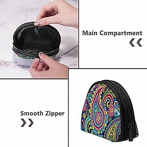 IBILIU Small Coin Purse Navy And Blush Fabric By The Yard Old Fashioned Eastern Floral Paisley Motif Vintage Mini Wallet Coin Pouch Change Purse For Women Men