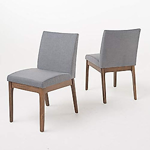 Christopher Knight Home Kwame Fabric / Walnut Finish Dining Chairs, 2-Pcs Set, Dark Grey