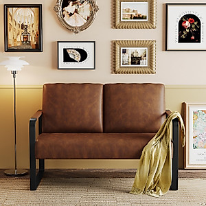 HAOBO Home Loveseat Couch Bench Settee for Living Room, Upholstered Small Sofa Couch PU Leather Banquette Lounge Bench for Dining Room Bedroom Funiture