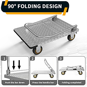 Flatbed Cart, 36x24 Inch Folding Platform Trucks with 2000LBS Weight Capacity Heavy Duty Dolly Cart Feature 5Inch Caster to Handle Large and Heavy Loads Foldable Platform Cart Easy to Store