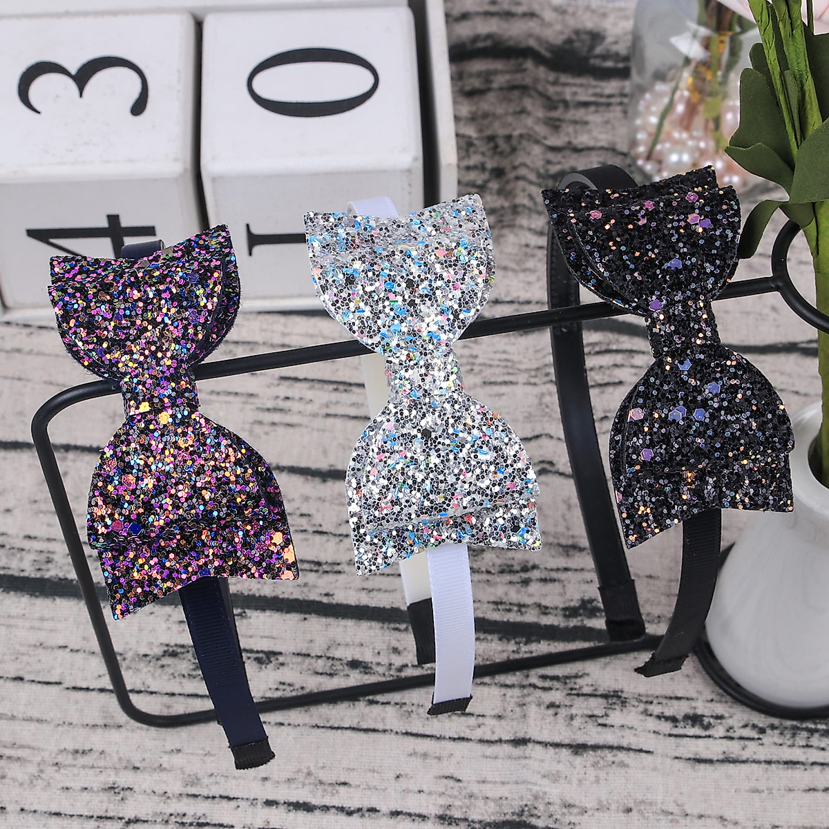 XIMA 10pcs Glitter Sequin Bow Hairband Shiny Bow Knot Teeth Plastic Headbands for Kids Hair Accessories