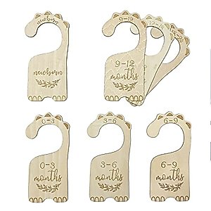 Wooden Baby Closet Size/Age Dividers for Clothes, 7pcs Dinosaur Organizer from Newborn to 24 Months, Adorable Hanger Clothing Dividers for Home Nursery Decor, Girls or Boys Room Sort Out