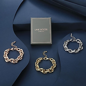 Lane Woods Gold Bracelets for Women 14k Gold Plated Chunky Thick Large Link Chain Bracelet