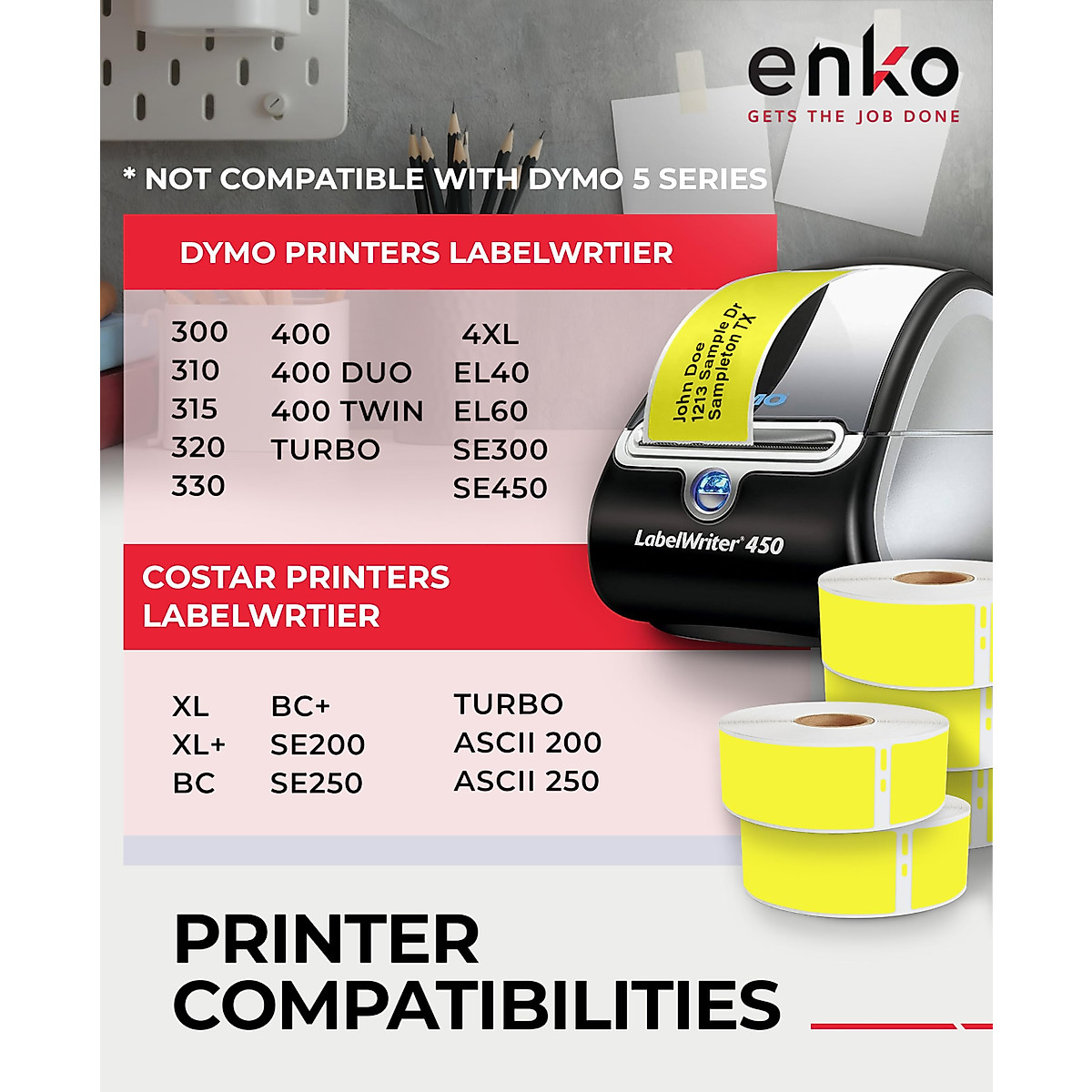 enKo [6 Rolls, 2100 Labels] Address, Shipping & Barcode Labels 30252 - Yellow (1-1/8" x 3-1/2") Compatible for Dymo LabelWriter & Rollo Printer