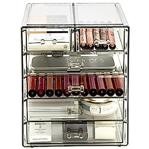 Sorbus Acrylic Clear Makeup Organizer - Big & Spacious Cosmetic Display Case - Stylish Designed Jewelry & Make Up Organizers and Storage for Vanity, Bathroom (4 Large, 2 Small Drawers - Black Jewel)