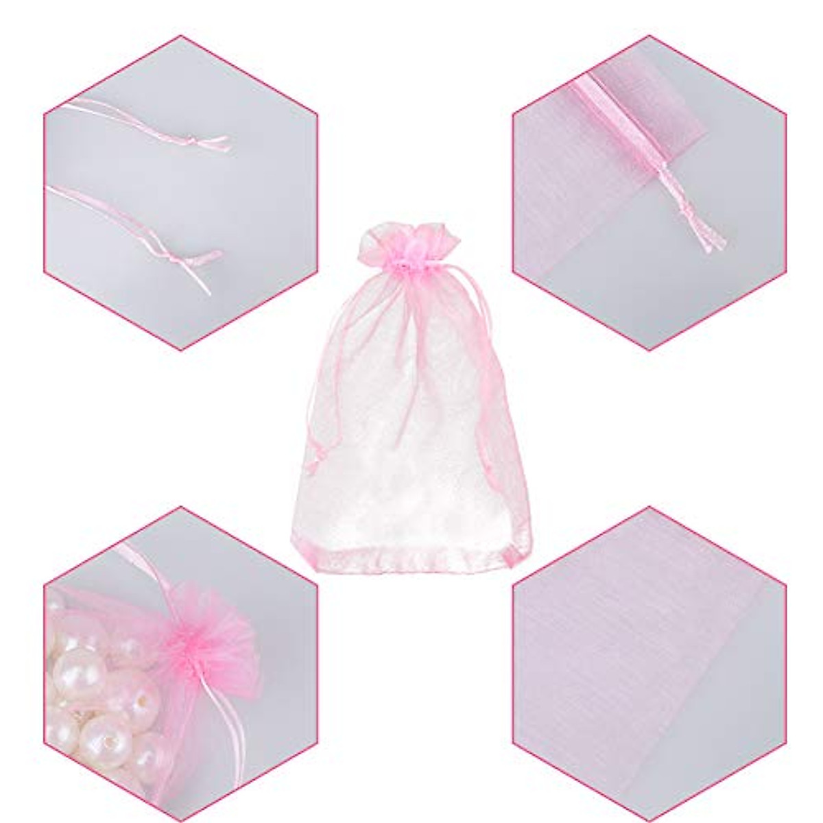 100Pcs Organza Bags,4x6" Wedding Favor Bags with Drawstring,Sheer Organza Pouches for Jewelry,Gift,Bathroom Soaps (10x15cm Pink)