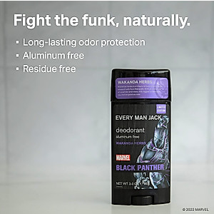 Every Man Jack Deodorant - Marvel Black Panther | 3-ounce Twin Pack - 2 Sticks Included| Naturally Derived, Aluminum Free, Parabens-free, Pthalate-free, Dye-free, and Certified Cruelty Free