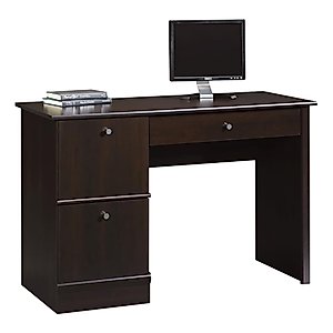 Pemberly Row Transitional Wood Computer Desk with Keyboard Tray in Cherry