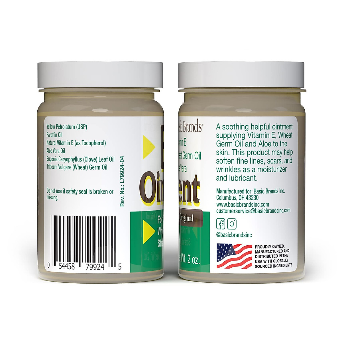 Basic Brands - Vitamin E Ointment - 2 OZ - Moisture Enhancing - Can Help Reduce Appearance of Scars, Stretch Marks, Fine Lines & Wrinkles - 2-Pack