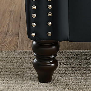 Chesterfield Sofa Velvet for Living Room, Lounge Sofa Tufted Couch with Rolled Arms and Nailhead for Living Room, Bedroom, Office, Apartment (Black, 2-Seater)