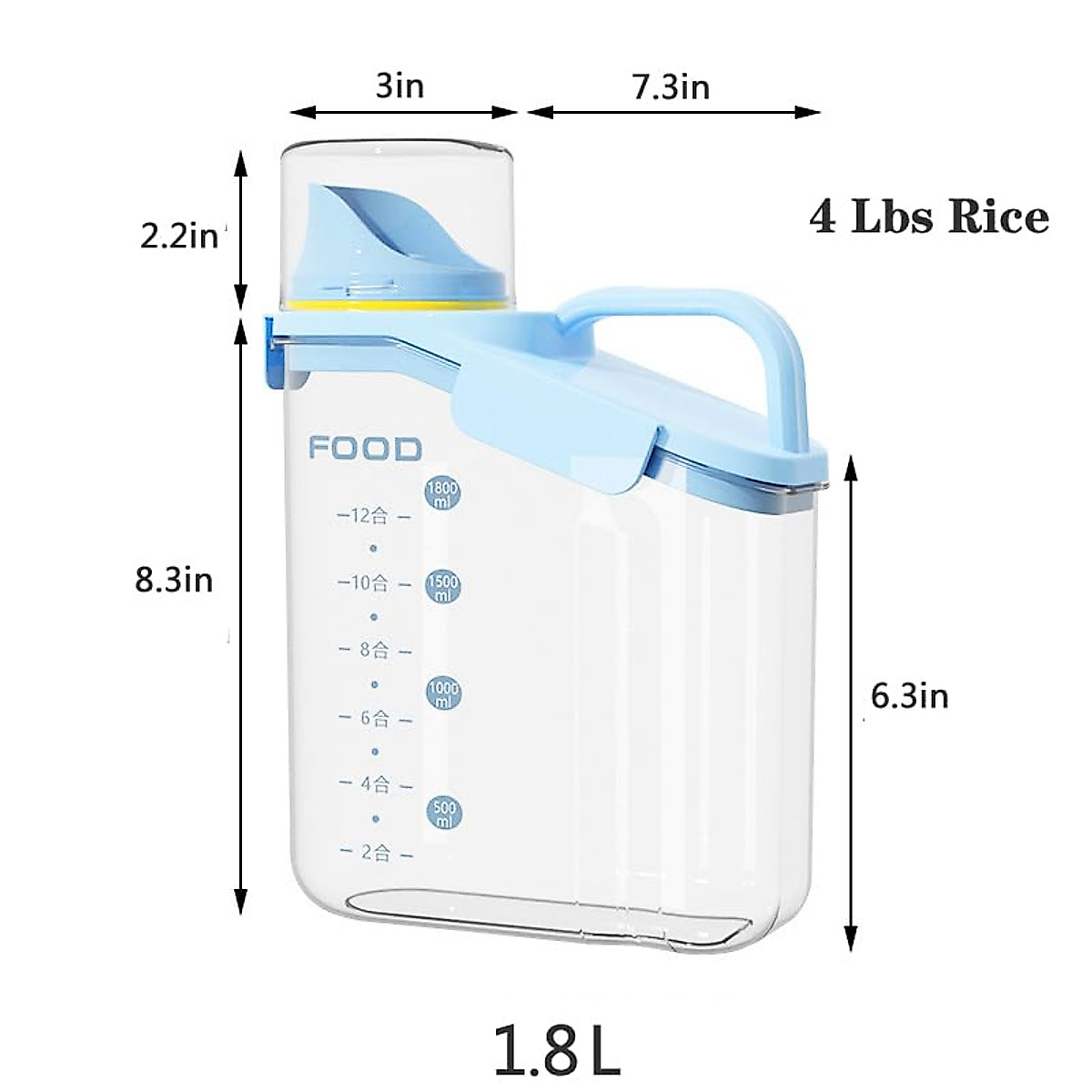 TTpn 4 Lbs Rice Airtight Dry Food Storage Container Set of 2. Cereal Containers Dispenser ，Airtight Design .Measuring Cup Pour Spout with for Cereal, Rice, Flour and Sugar- 1.8L Capacities