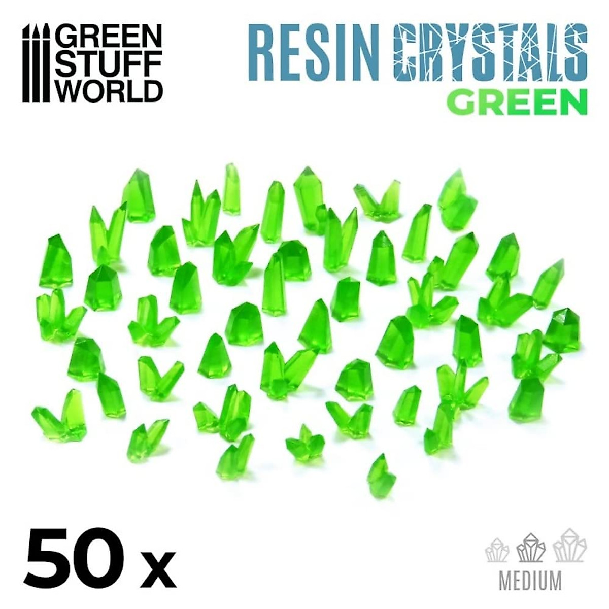Green Stuff World GSWD-2529 Clear Resin Crystals, Green, Medium Size, 50 Pieces, Diorama Material