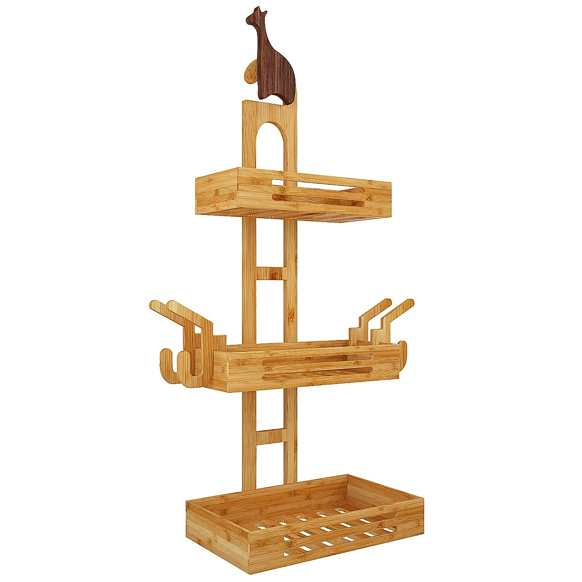 Nuvograin Bamboo Shower Caddy, Bathroom Caddy Hanging, 3 level Bathroom Shower Organizer, Caddy over Shower Head, Hanging Shower Caddy