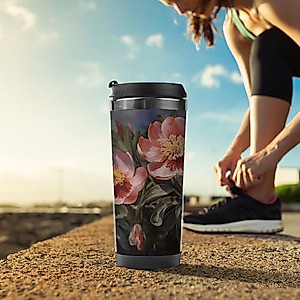 GHENBLT Spring Flower Coffee Travel Mug 12 Oz Coffee Mug Tumbler Coffee Tumbler Travel Coffee Mug Stainless Steel Water Bottles Insulated Water Bottle Travel Mug Travel Coffee Tumbler
